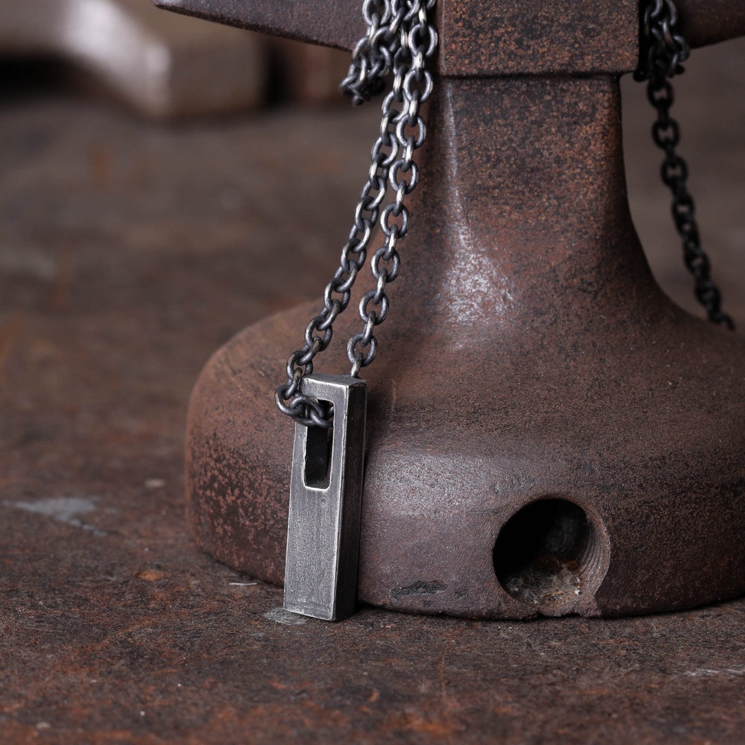 Mens Necklace Rectangle Bar Geometric Pendant Handmade in - Etsy
