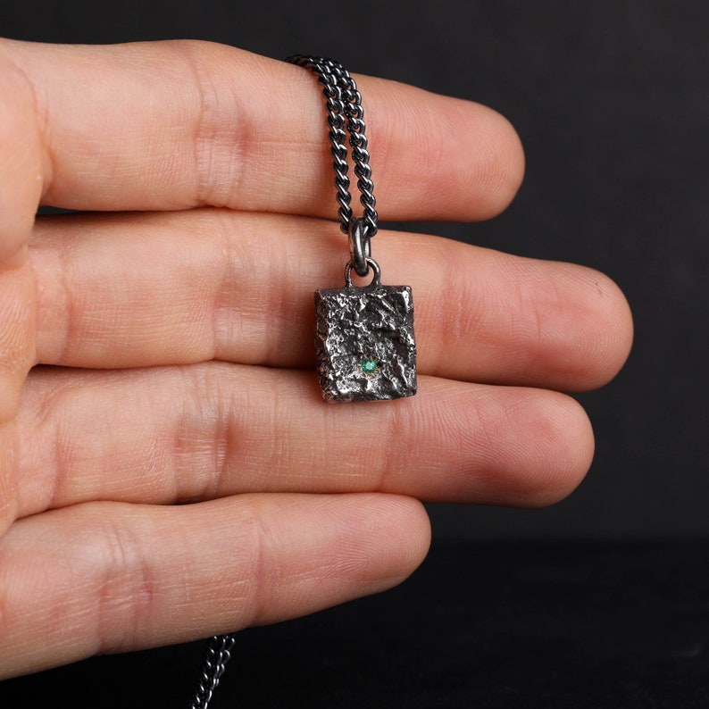 Mens Necklace Emerald Rustic Tag Pendant for Men in Sterling Silver - Etsy