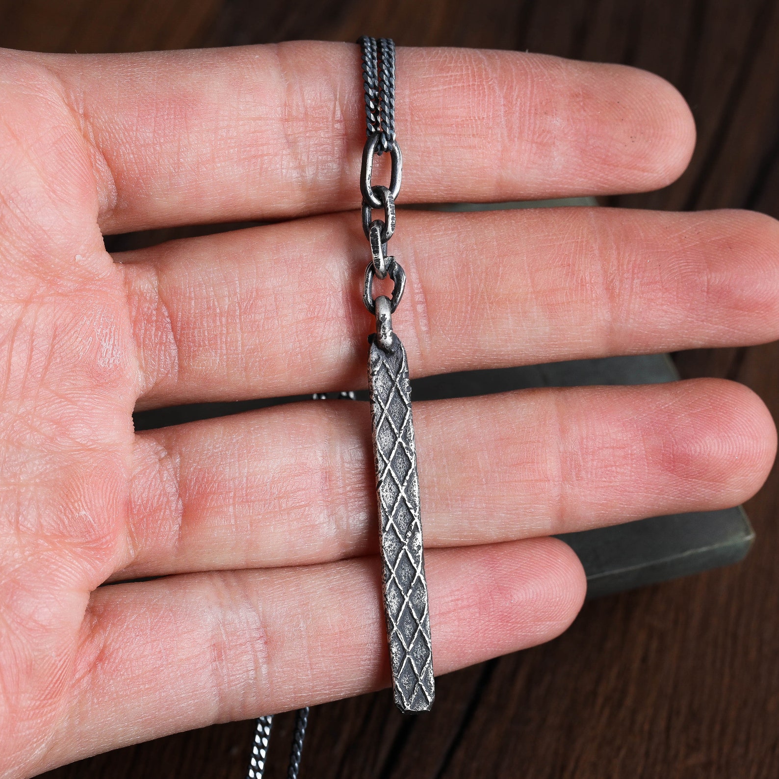 Mens Necklace Long Pendant With Link Chain for Men in Sterling Silver ...