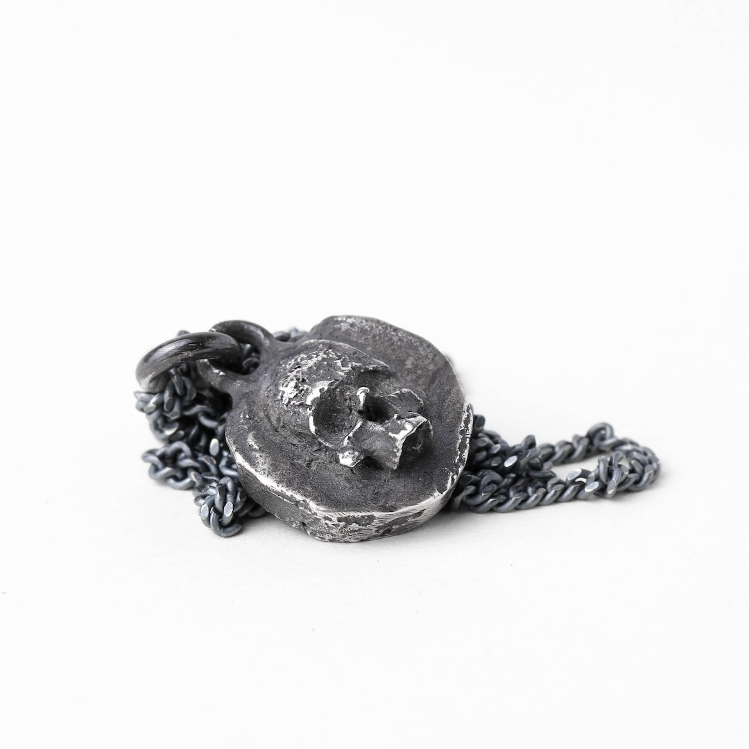 Man's Necklace Skull Memento Mori Stone Pendant in Oxidized Sterling ...