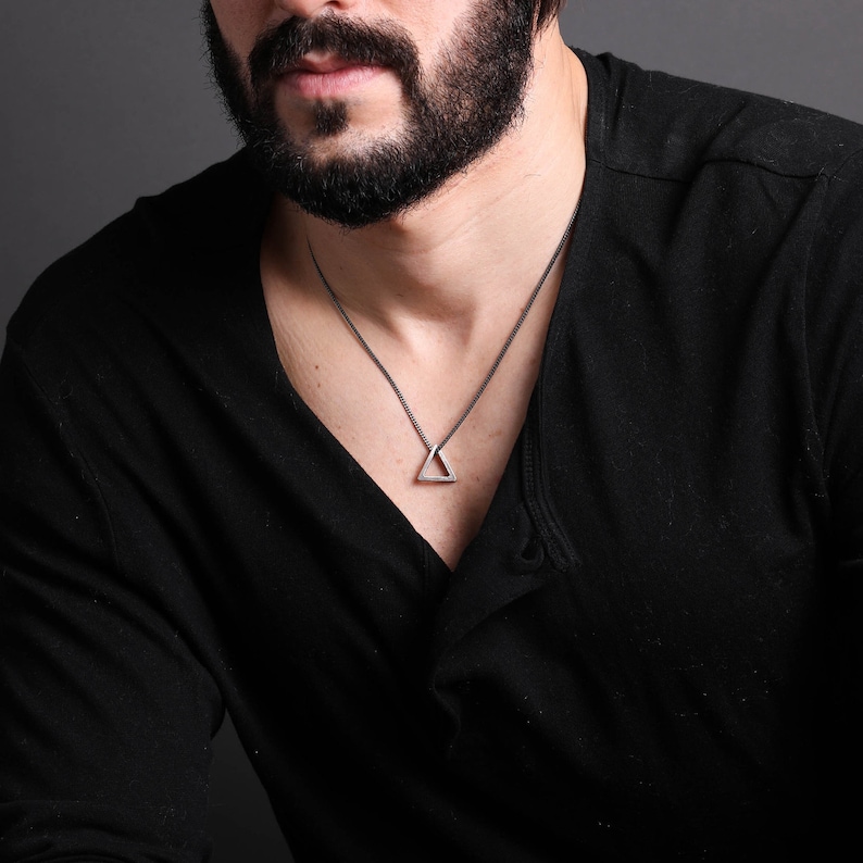 Mens Necklace Triangle Pendant in Sterling Silver 925 | Etsy