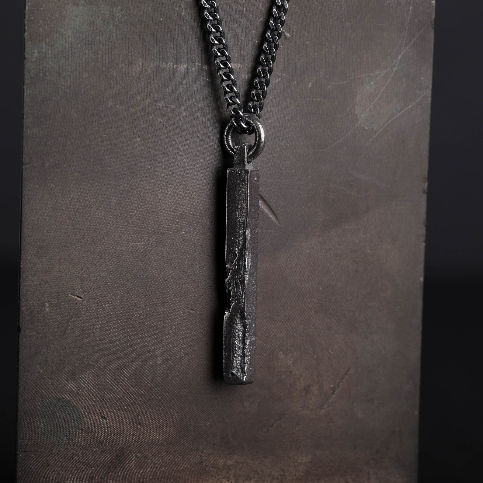 Men's Necklace Rustic Bar Handmade in Sterling Silver - Etsy