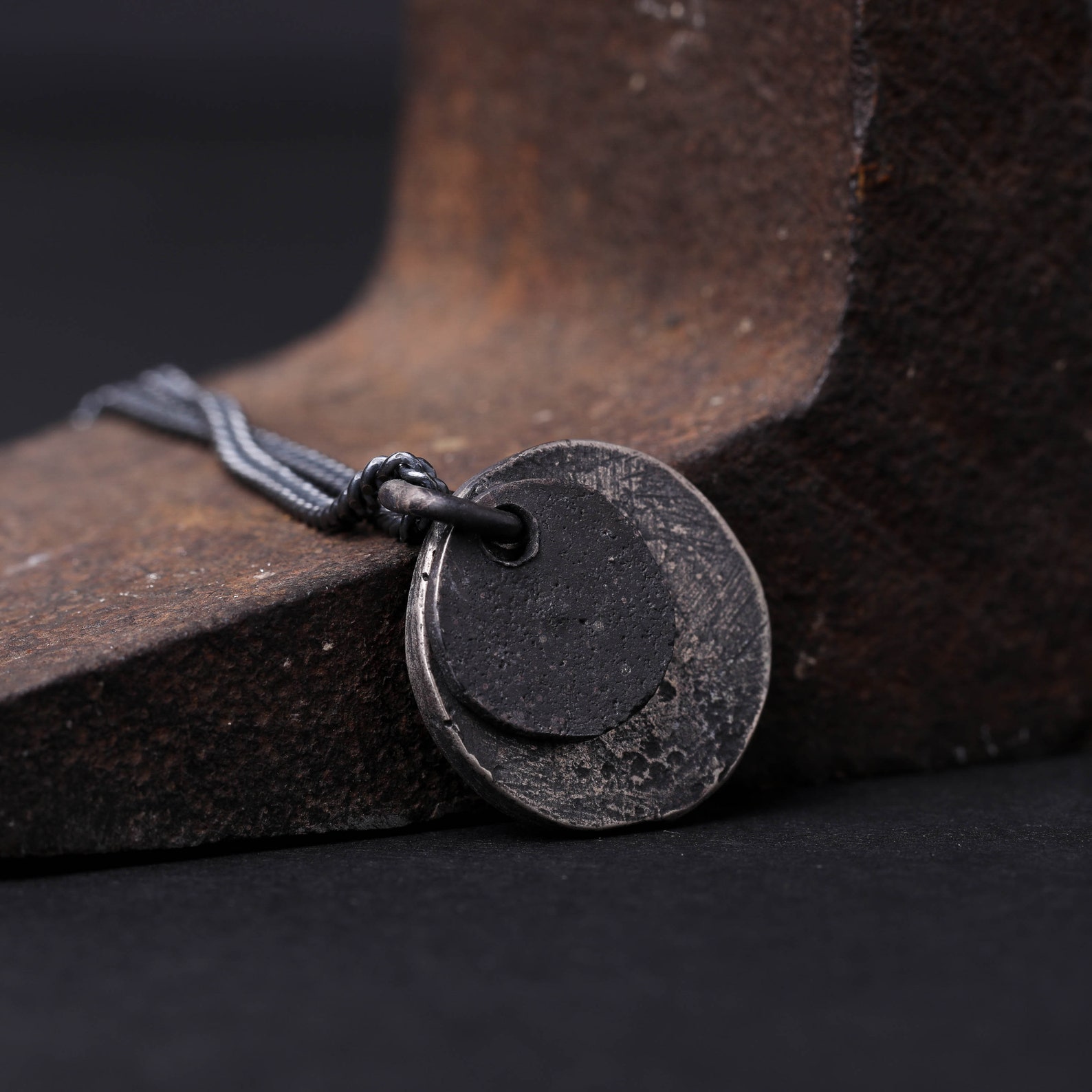 Mens Necklace Double Circle Coin Pendant in Sterling Silver - Etsy