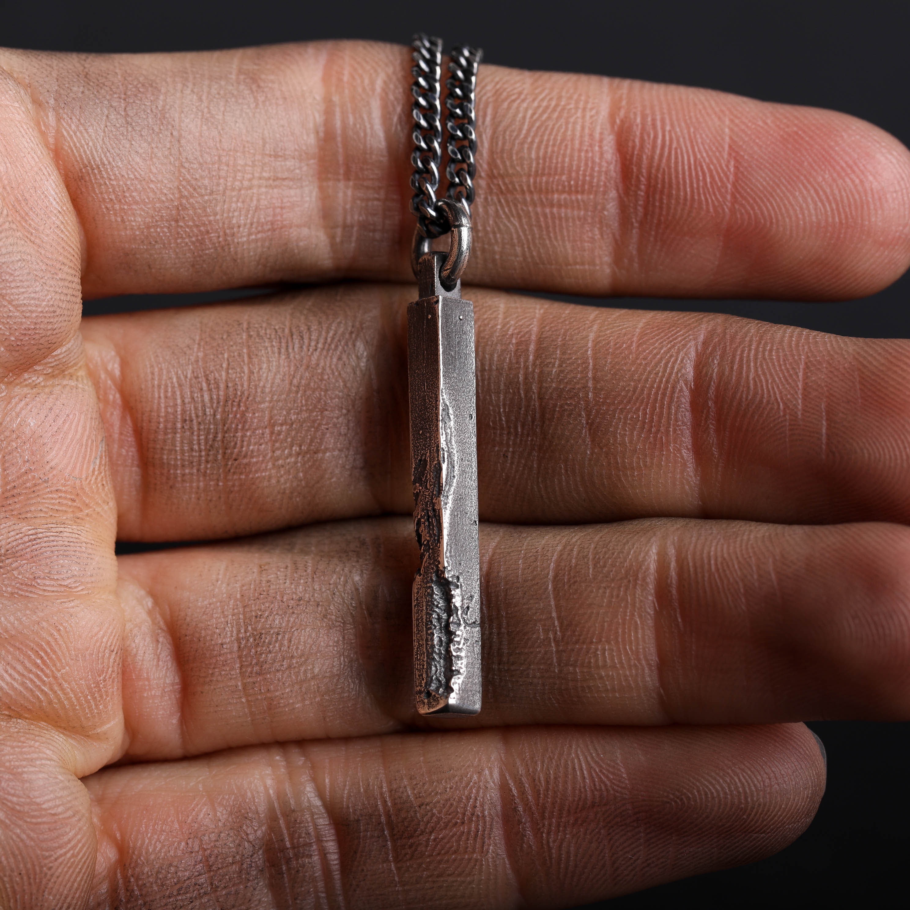 Men's Necklace Rustic Bar Handmade in Sterling Silver - Etsy