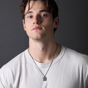 Men's Necklace Floral Square Pendant Handmade in Sterling Silver - Etsy