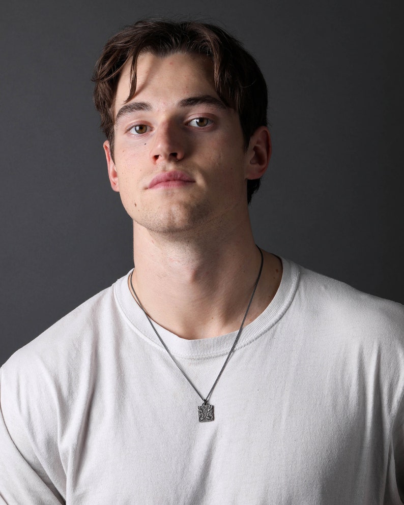 Men's Necklace Floral Square Pendant Handmade in Sterling Silver - Etsy