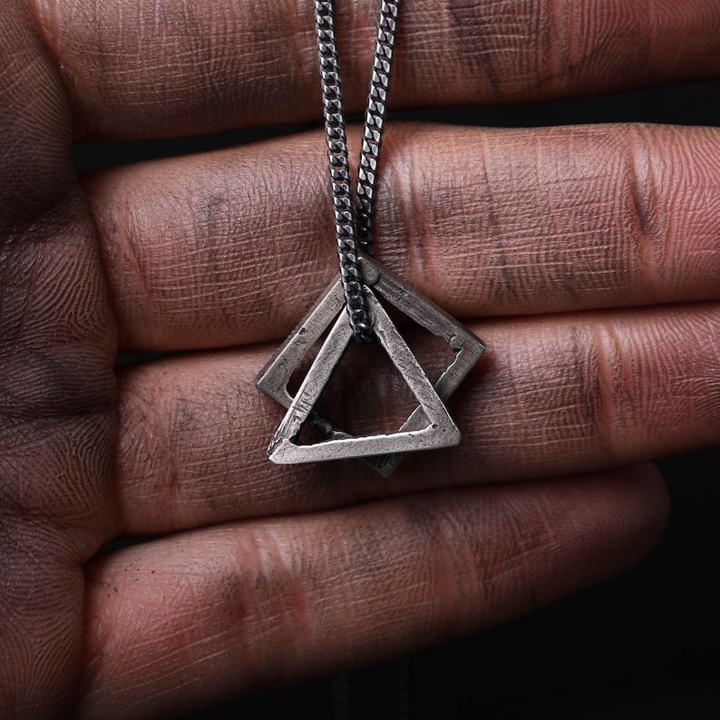 Mens Necklace Triangle Square Pendant in Sterling Silver 925 - Etsy