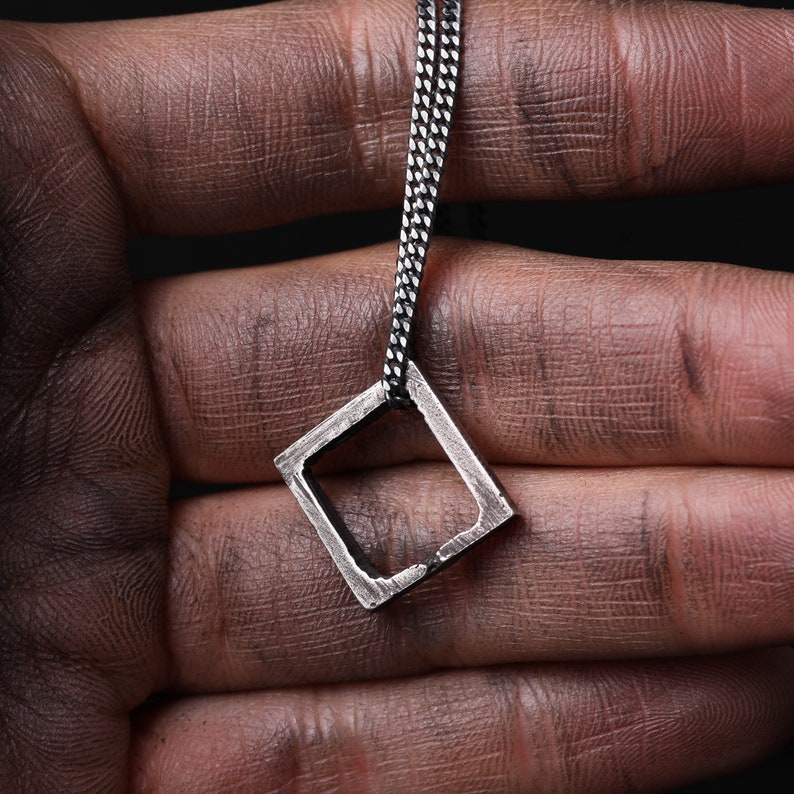 Mens Necklace Square Pendant in Sterling Silver 925 | Etsy