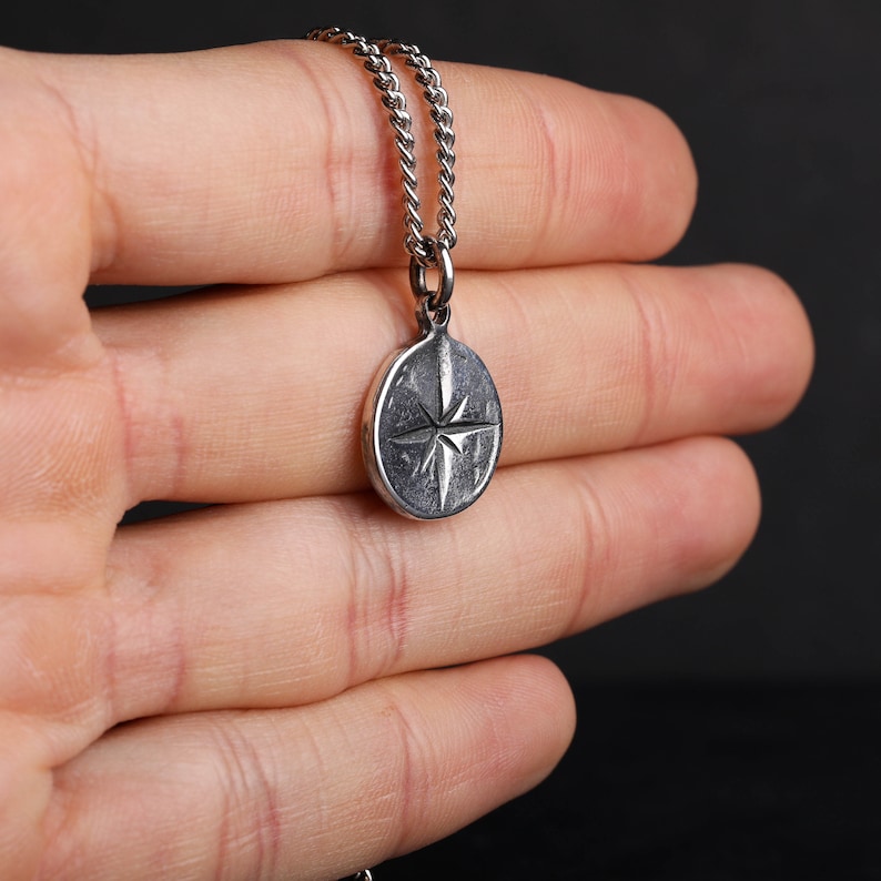 Mens Necklace Rustic Compass Pendant for Men in Sterling Silver Custom ...