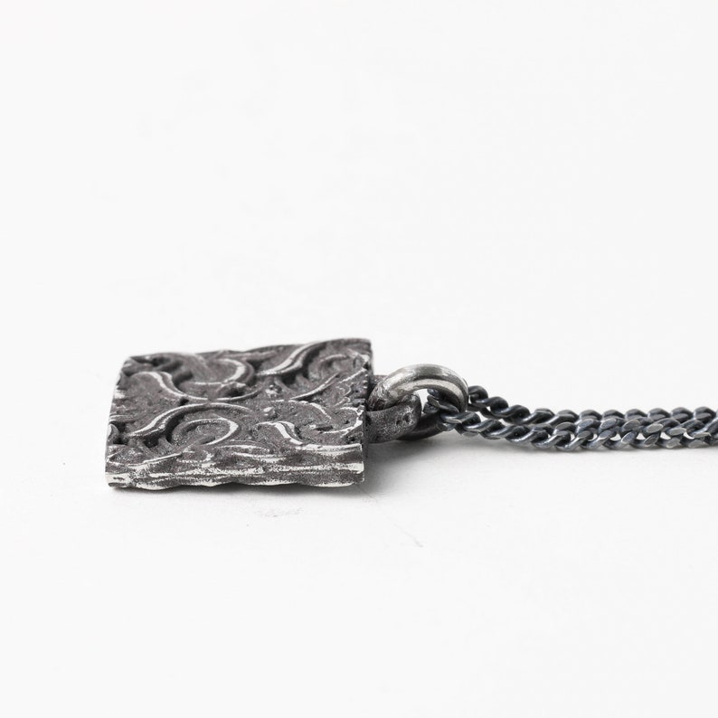 Men's Necklace Floral Square Pendant Handmade in Sterling Silver - Etsy