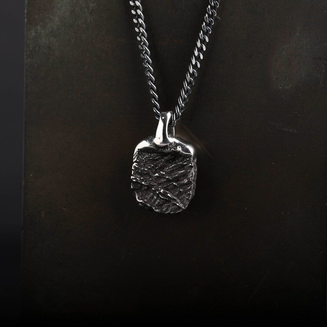 Men's Necklace Rustic Smooth Pendant Handmade in Sterling Silver - Etsy