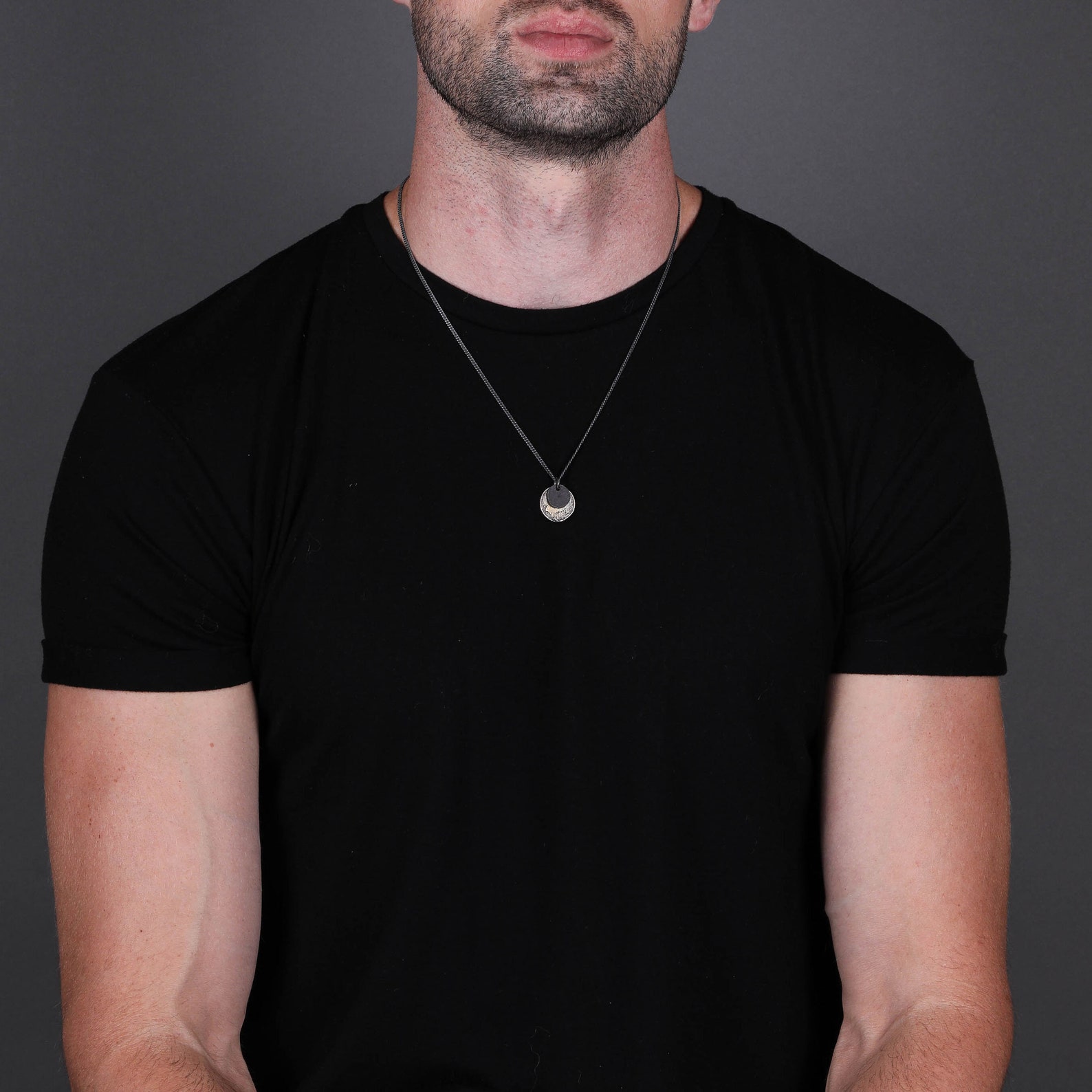 Mens Necklace Double Circle Coin Pendant in Sterling Silver | Etsy