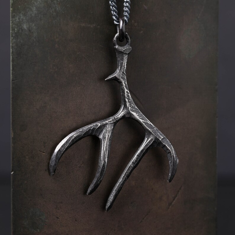 Mens Necklace Deer Antler Pendant in Sterling Silver - Etsy