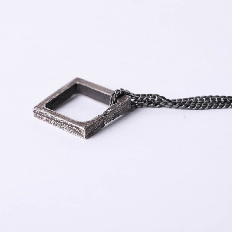 Mens Necklace Square Pendant in Sterling Silver 925 | Etsy