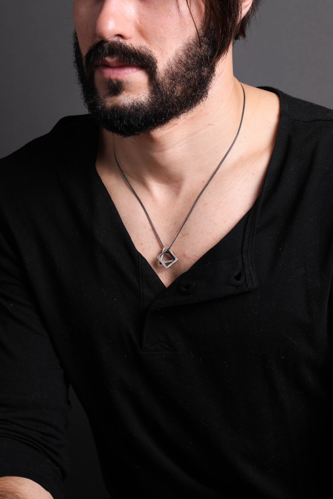 Mens Necklace Triangle Square Pendant in Sterling Silver 925 - Etsy