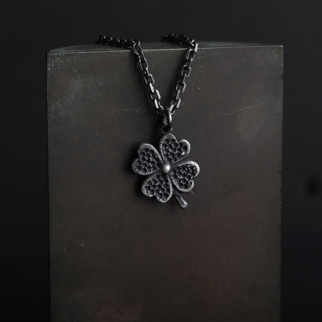 Man's Necklace Four Leaf Clover Pendant in Oxidized Sterling Silver - Etsy