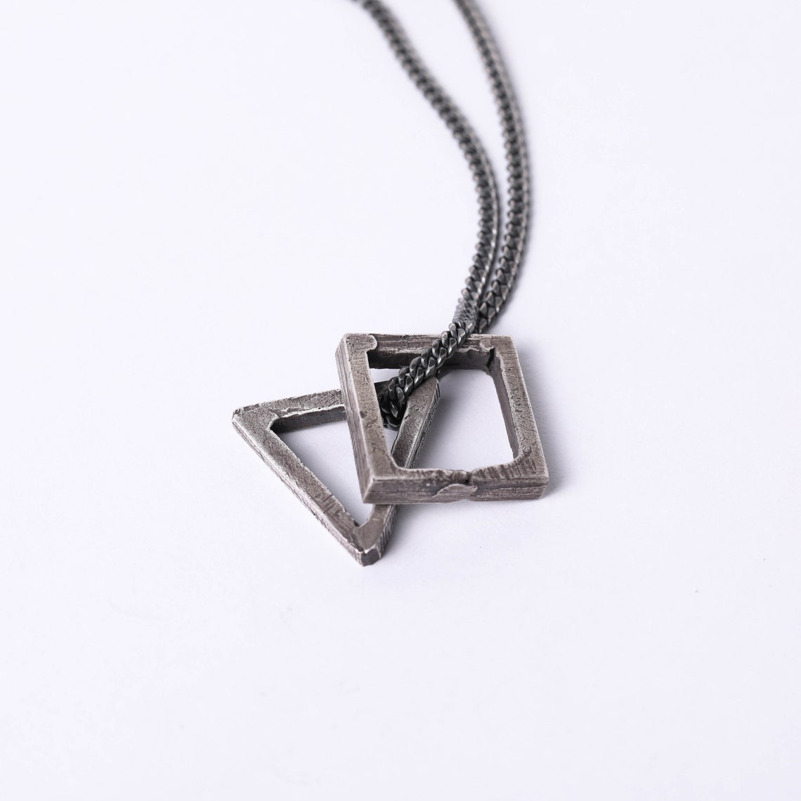 Mens Necklace Triangle Square Pendant in Sterling Silver 925 - Etsy