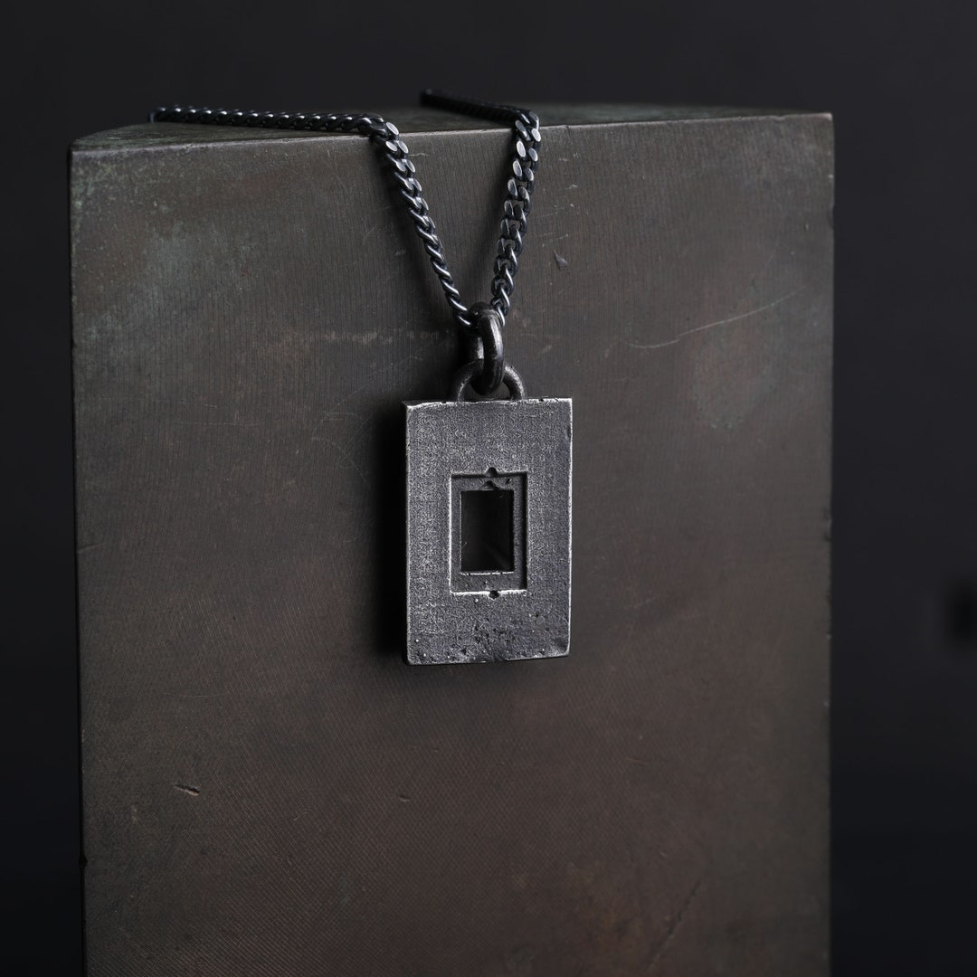 Men's Necklace Rectangle Tag Pendant in Solid Sterling Silver - Etsy