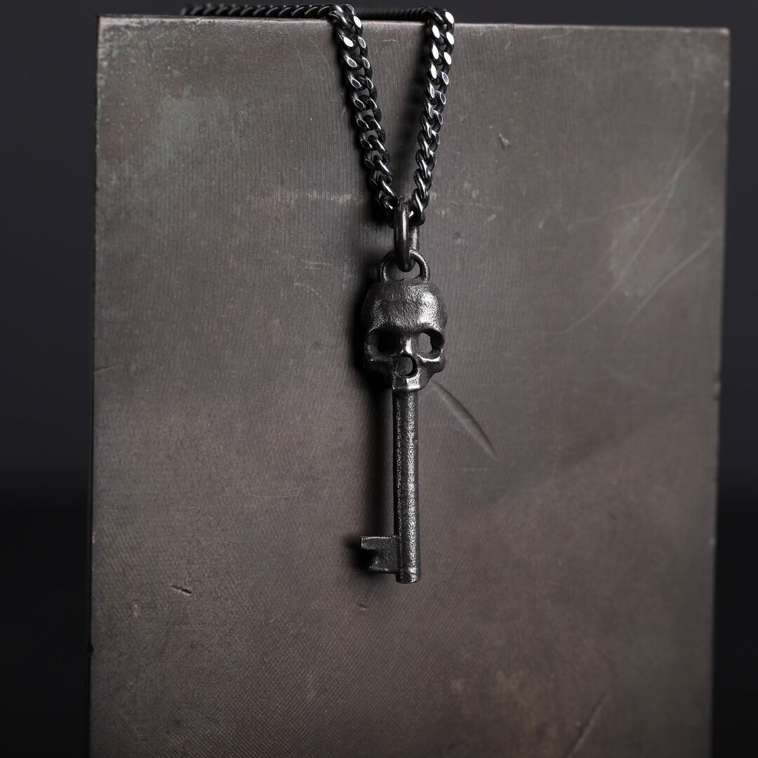 Men's Necklace Skull Key Pendant Handmade in Sterling Silver - Etsy