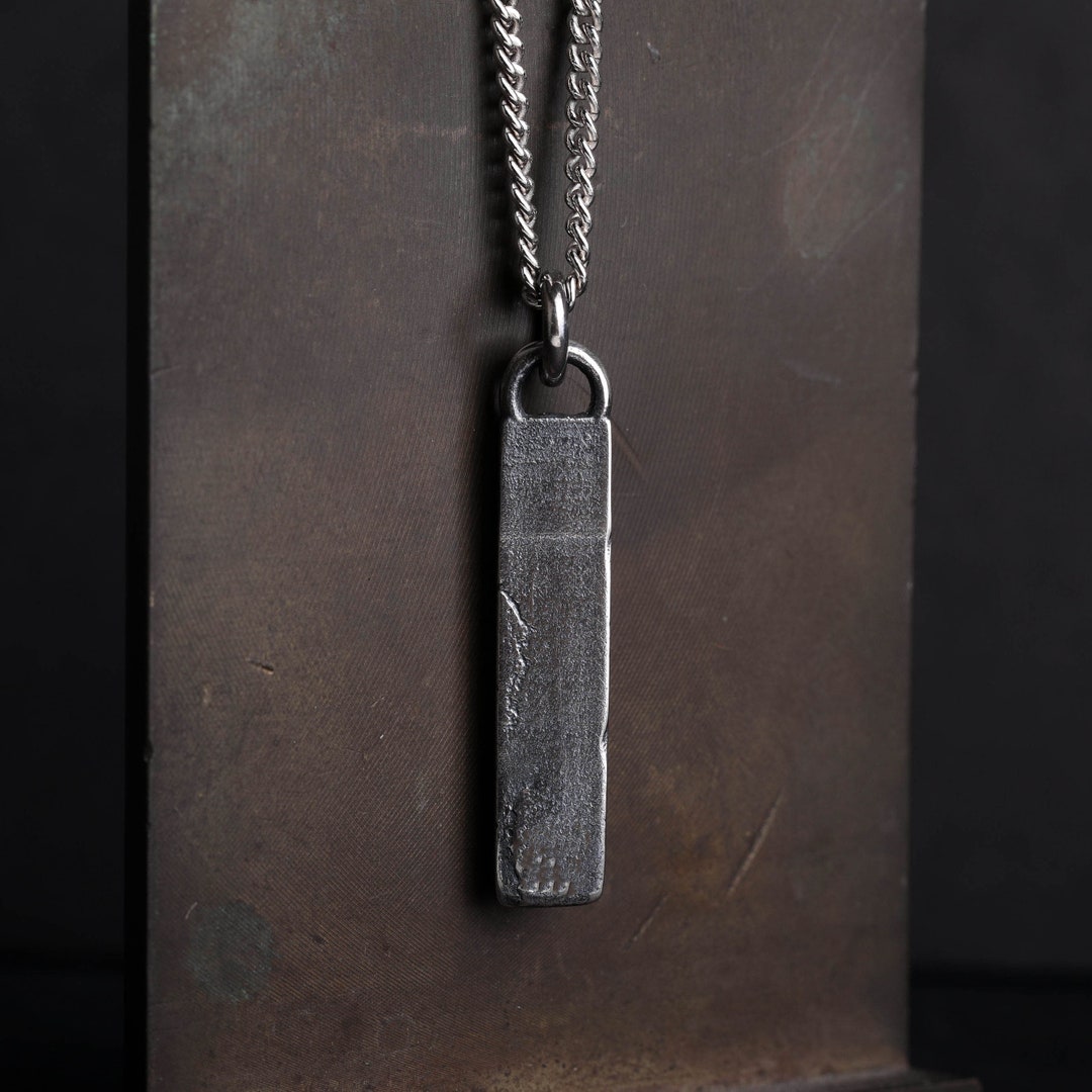 Mens Necklace Long Tag Pendant for Men in Sterling Silver Custom ...