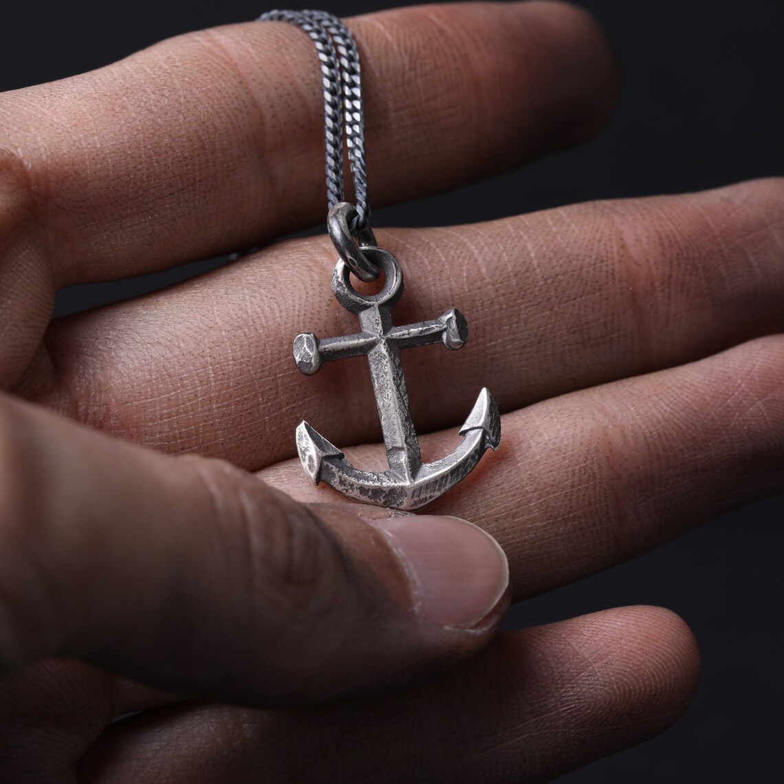 Mens Necklace Anchor Charm Pendant in Sterling Silver 925 | Etsy