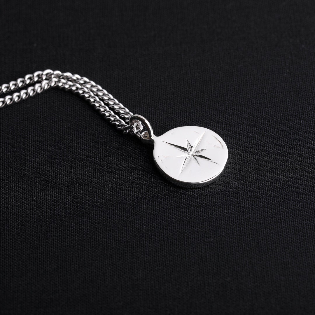Mens Necklace Polished Compass Pendant for Men in Sterling Silver ...
