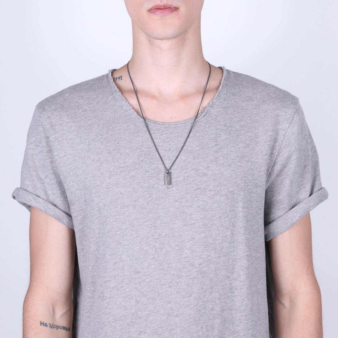 Man Necklace Stacked Pendant Namaste in Sterling Silver - Etsy