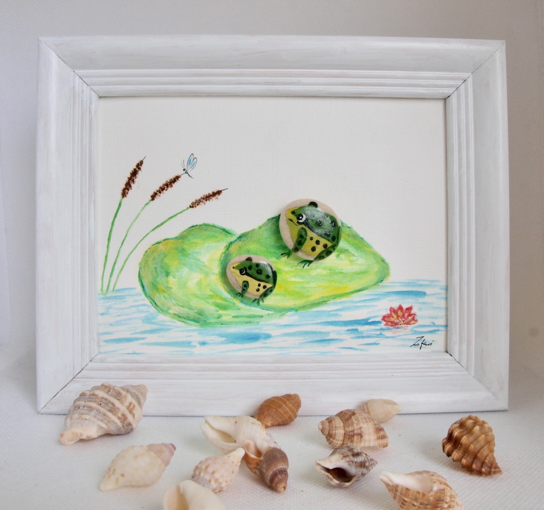 Customizable, Painted Stones, Stone Image With Frogs, Unique, Handmade ...