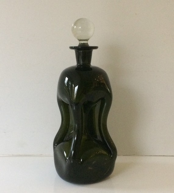 Kitchen & Dining Wine Decanter Vintage Green Glass Bottle Vintage MCM Holmegaard Denmark Kastrup ...