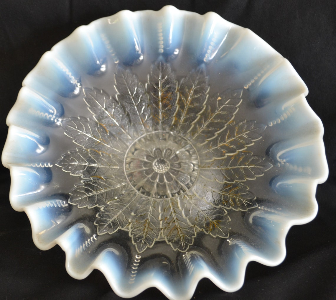 Fenton Opalescent Ruffled Candy Dish With Leaf Design - Etsy