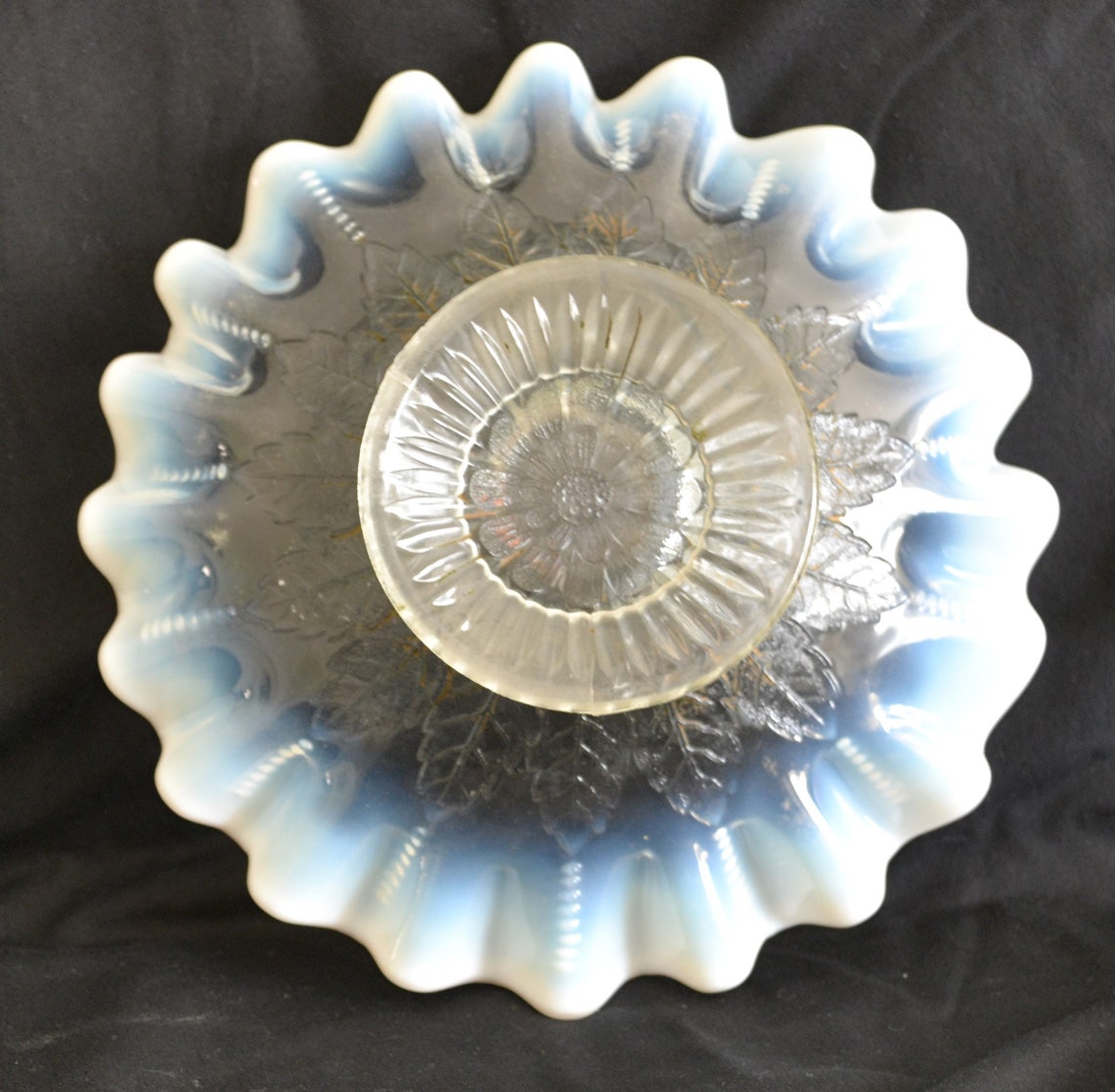 Fenton Opalescent Ruffled Candy Dish With Leaf Design - Etsy