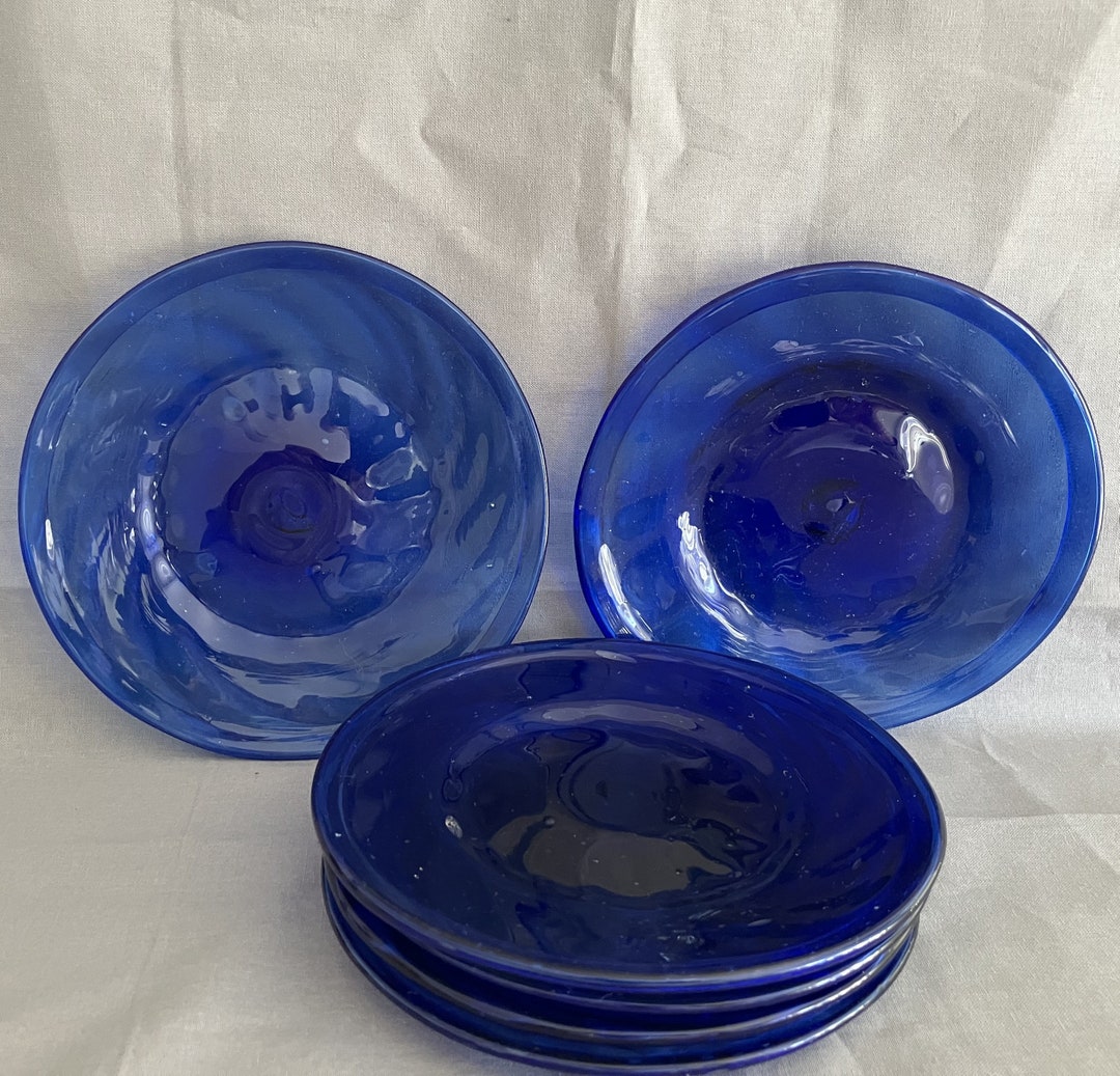 6 Hand Made Blue Glass Plates Vintage 950's - Etsy