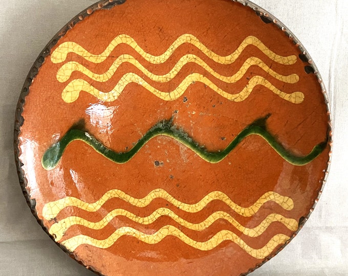 Shooner Decorated Redware Pottery Dish - Etsy