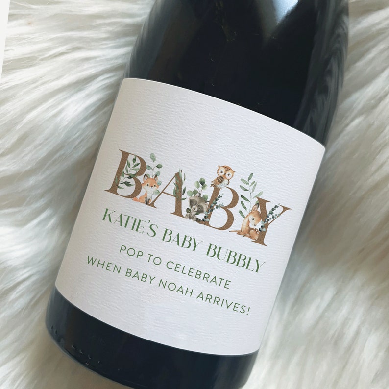 Personalized Baby Shower Champagne Label Woodlands Baby - Etsy