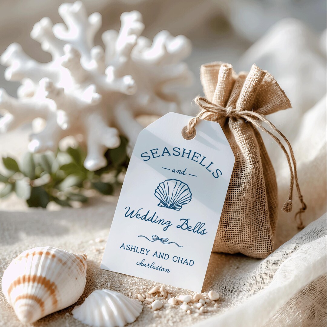 Seashell Wedding Favor Tags: Printed Bridal Shower Gift Tags - Etsy