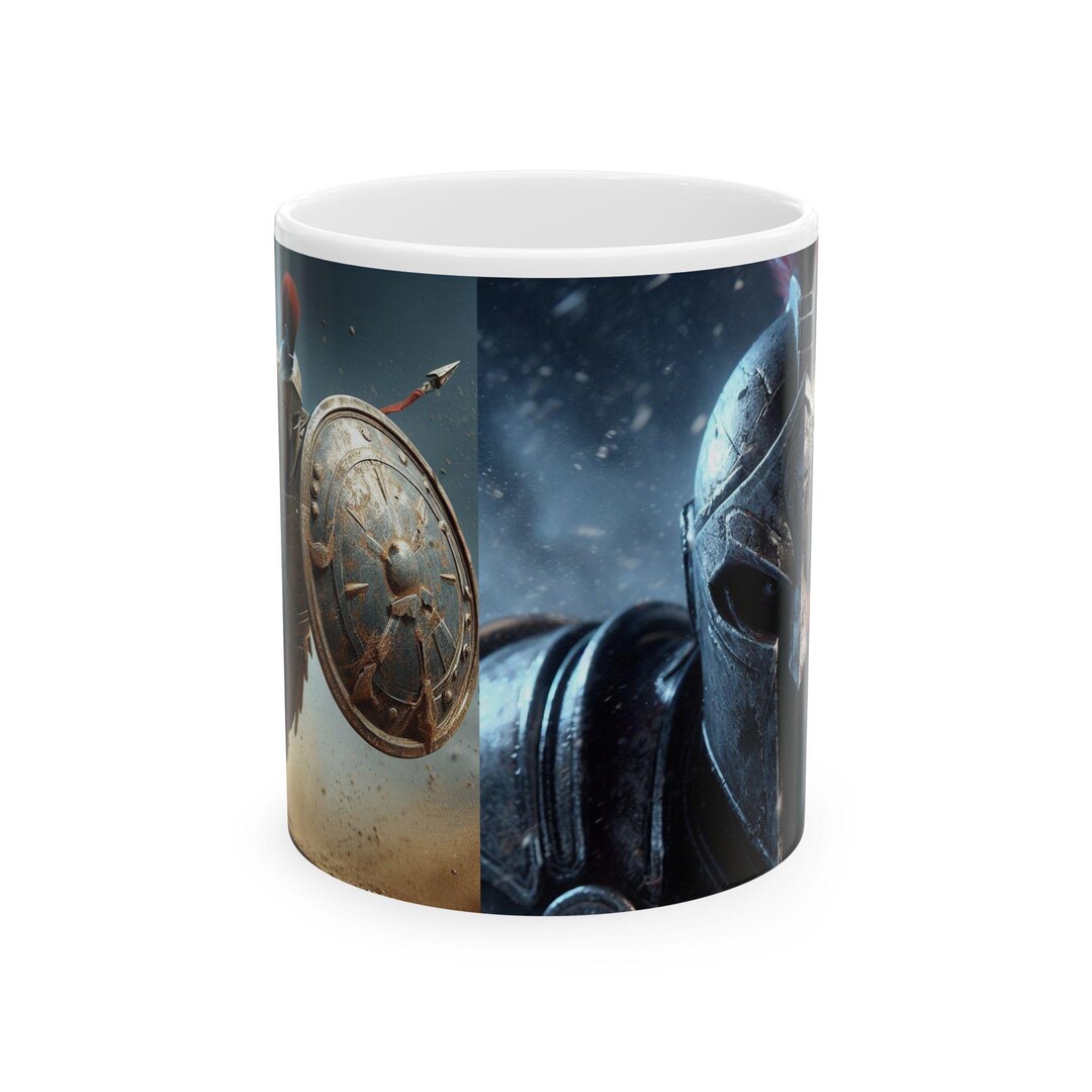 Spartan Warrior Mug, Greek Mythology Cup, Battle Scene Coffee Mug ...