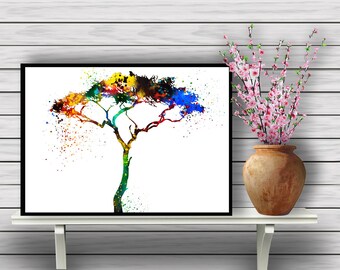 Colorful tree art | Etsy