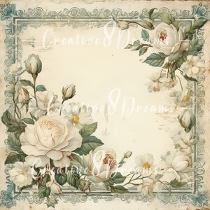 Vintage Page With White Roses Clipart Bundle- 10 High Quality ...
