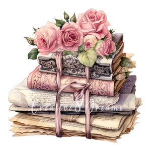 Vintage Newspapers With Pink Ribbon and Roses Clipart Bundle- 10 High ...