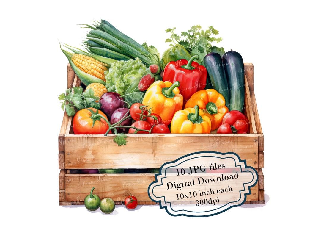 Fresh Vegetables From a Farmers' Market Clipart Bundle- 10 High Quality ...