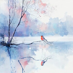Red Winter Bird in a Snowy Winter Lake Scenery JPG Clipart Bundle ...