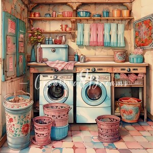 Shabby Chic Laundry Room Clipart Bundle- 10 High Quality Watercolor ...