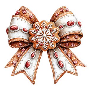 Gingerbread Bow Cookie Clipart Bundle- 10 High Quality Watercolor Jpgs ...