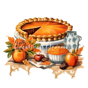Grandma's Thanksgiving Pumpkin Apple Pie Clipart Bundle- 10 High ...