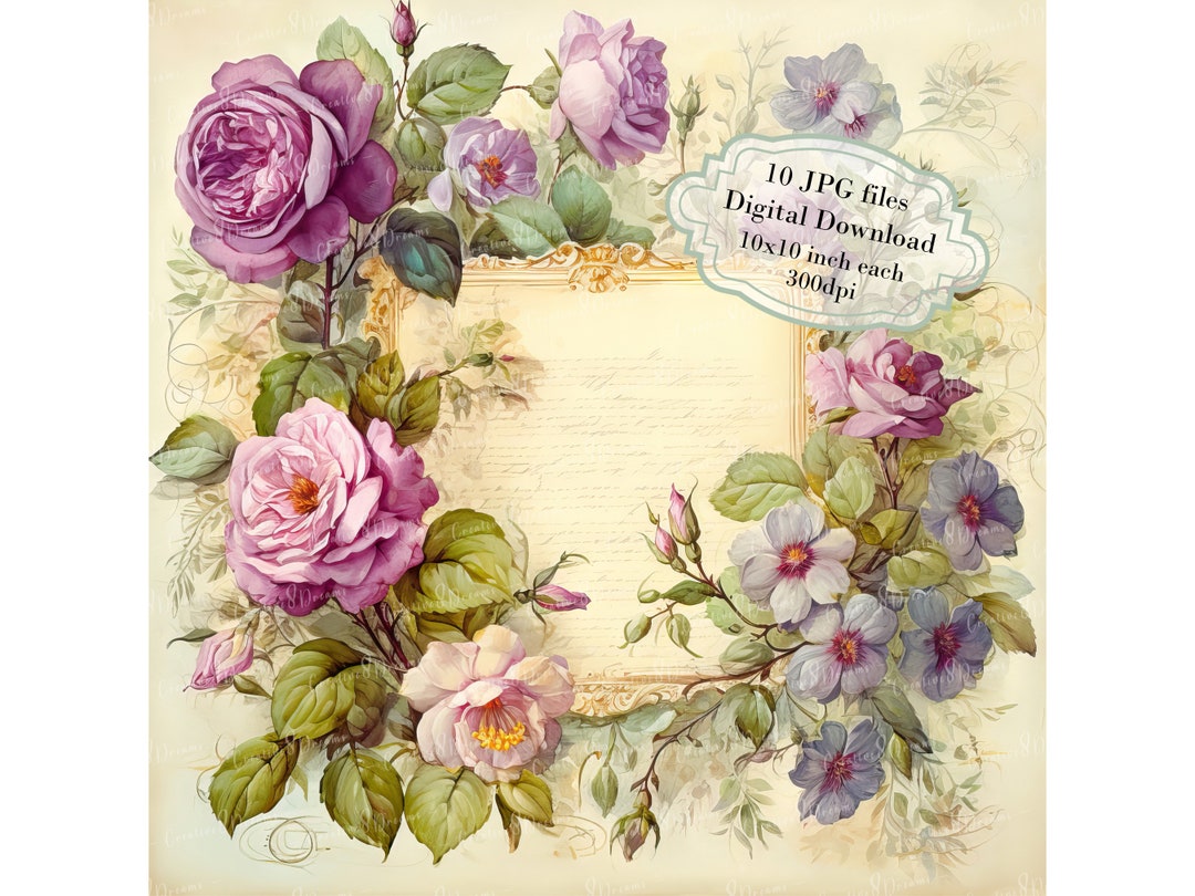 Shabby Chic Floral Aged Paper Clipart Bundle- 10 High Quality ...