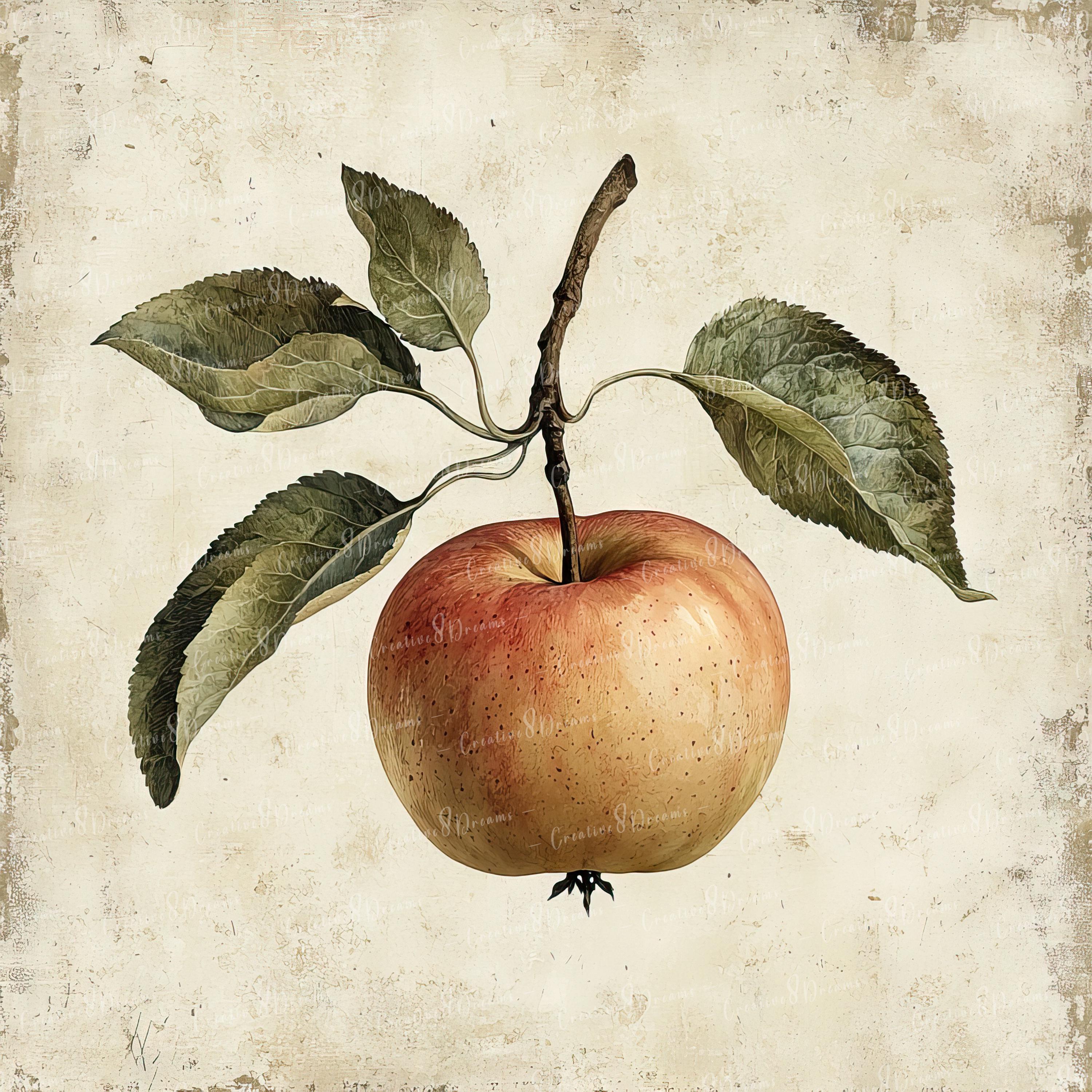 Vintage Botanical Apple Aged Paper JPG Clipart Bundle- Digital Download ...