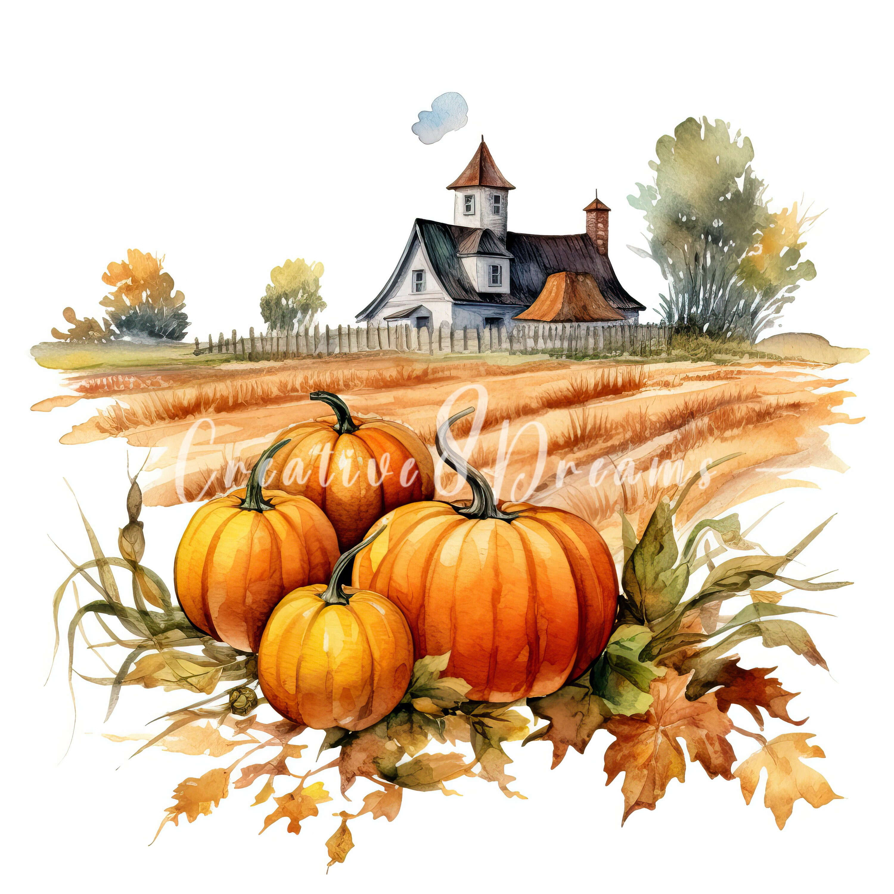 Pumpkin Field With Old Farm House JPG Clipart Bundle- Digital Download ...