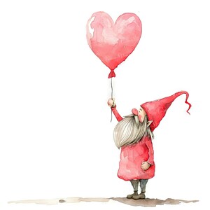 Cute Valentine's Gnome Holding Heart Shaped Balloon Clipart Bundle- 10 ...