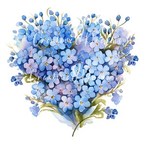 Heart Shaped Bouquet of Forget Me Not Flowers JPG Clipart Bundle ...