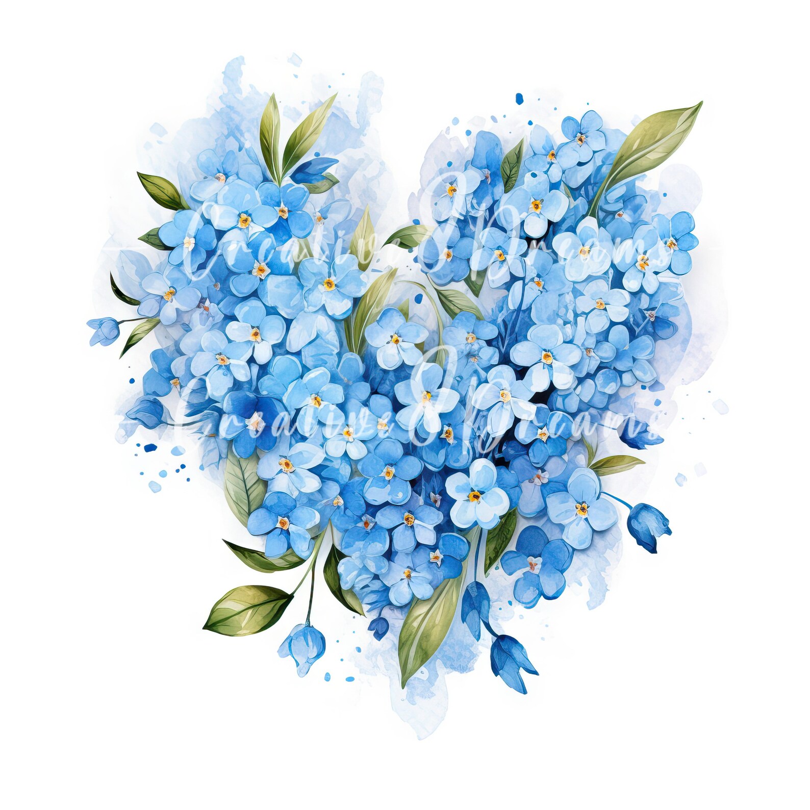 Heart Shaped Bouquet of Forget Me Not Flowers JPG Clipart Bundle ...